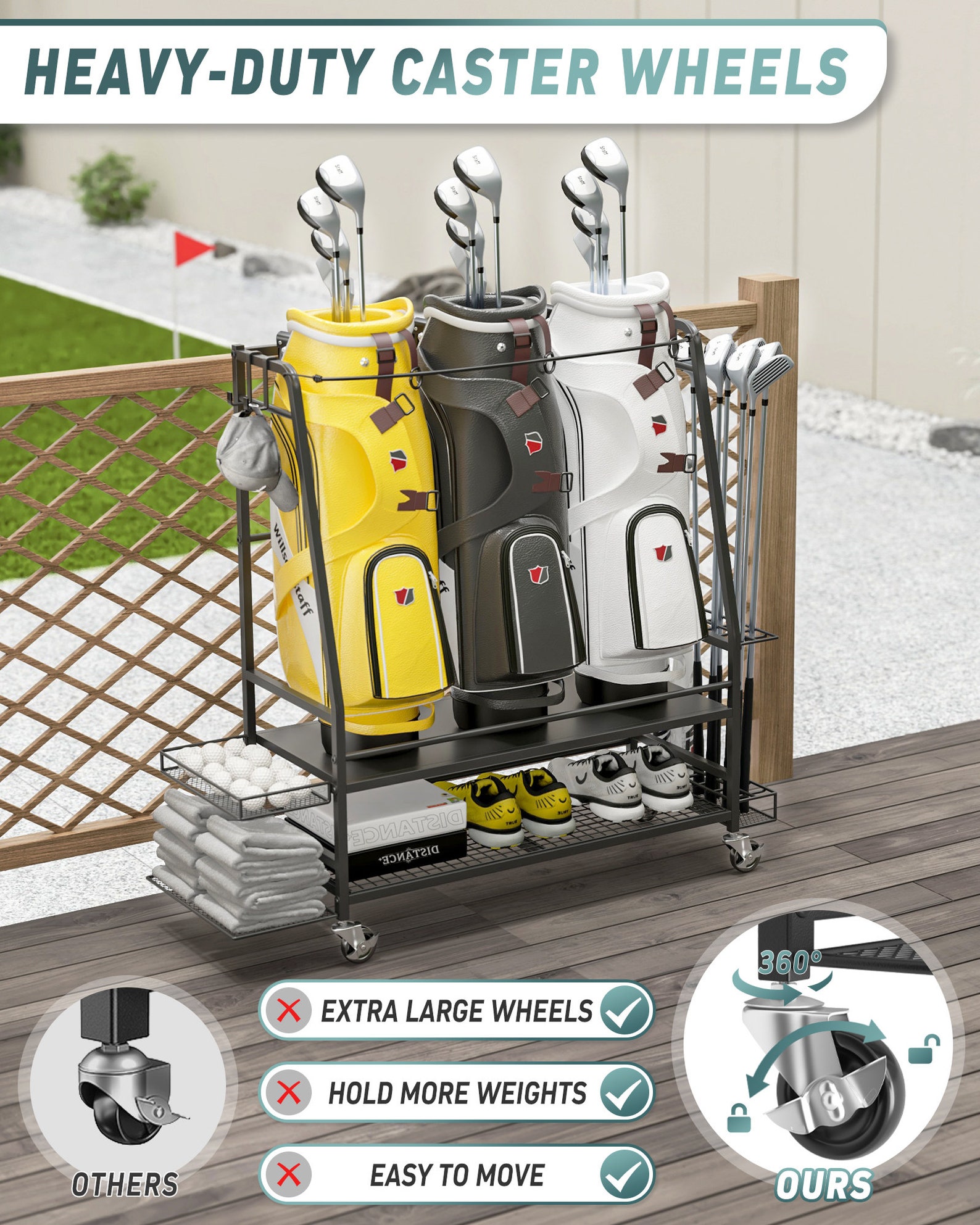 Golf Bag Storage Garage Organizer for 3 Golf Bags Golf Bag Storage Rack ...