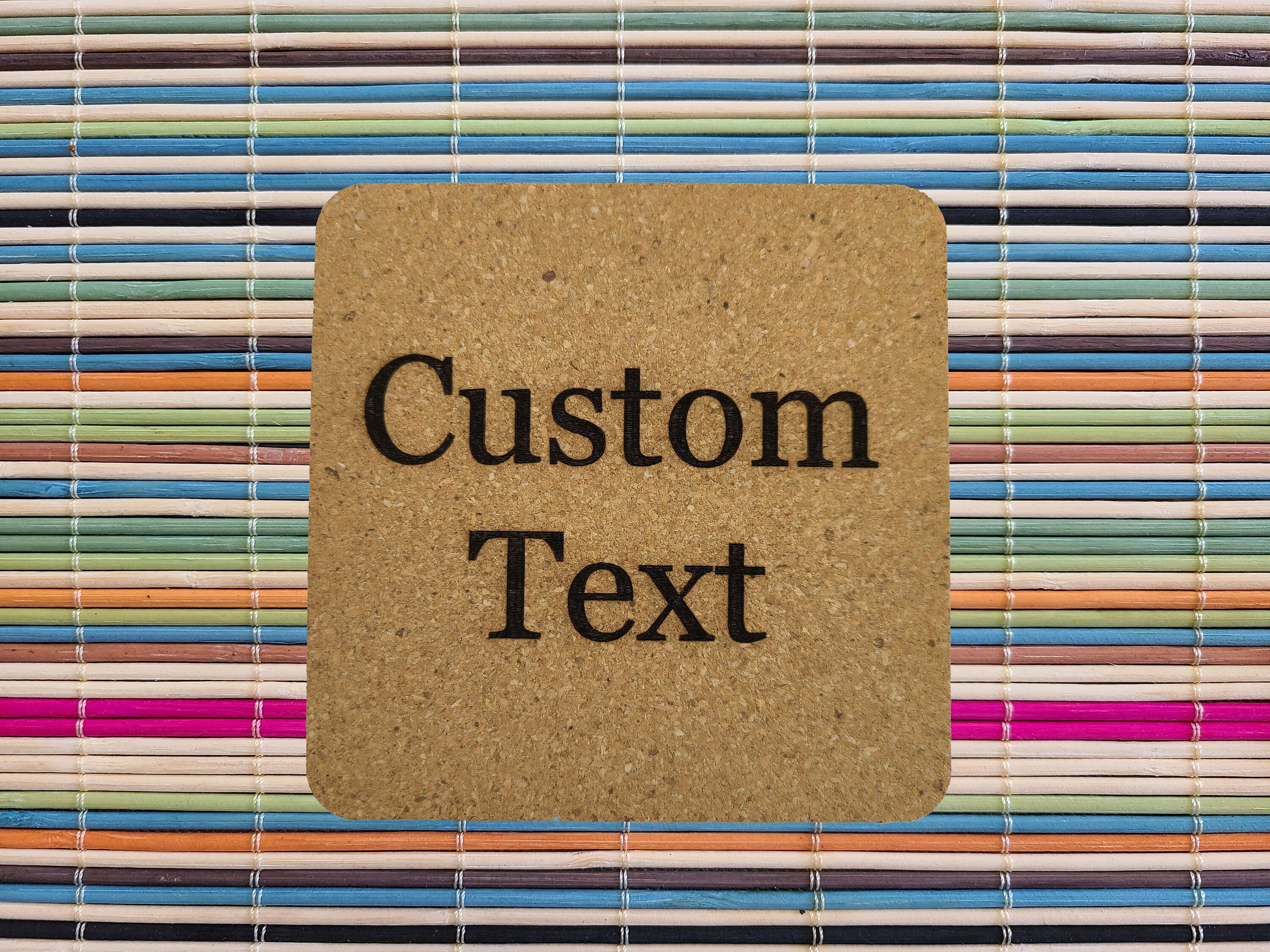 Personalized Text, Personalized Coaster Set of 4 or 8, Cork Drink ...