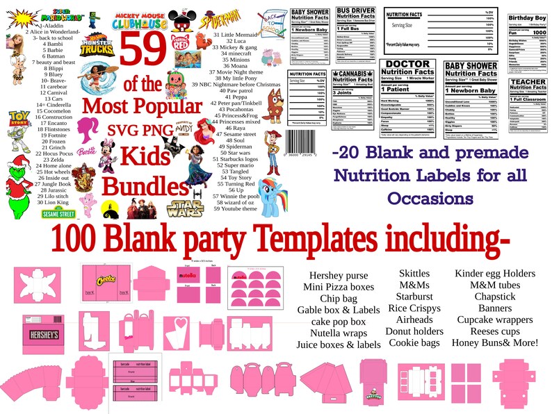 100 Digital Party Favor Templates Svg Png And 200 Logos Etsy