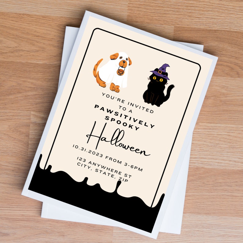 Halloween Pawty, Dog & Cat Birthday Party, Dog Birthday Card, Dog ...