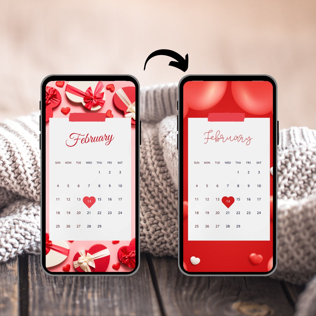 3 Valentines Day Themed Digital iPhone Lock Screen, February Wallpaper ...