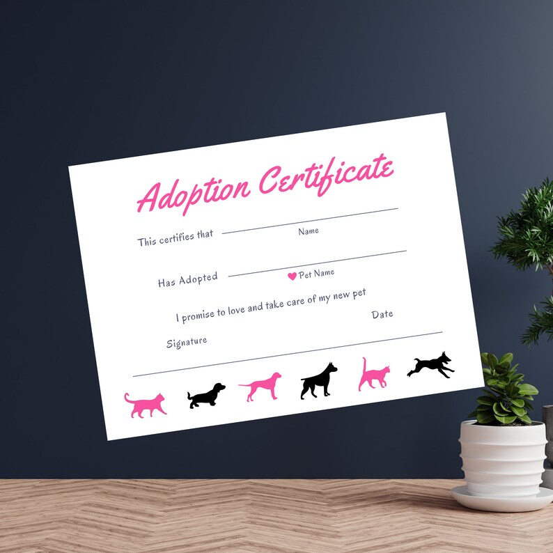 Pet Adoption Certificate, Puppy Adoption Printable Card, Dog Adoption ...