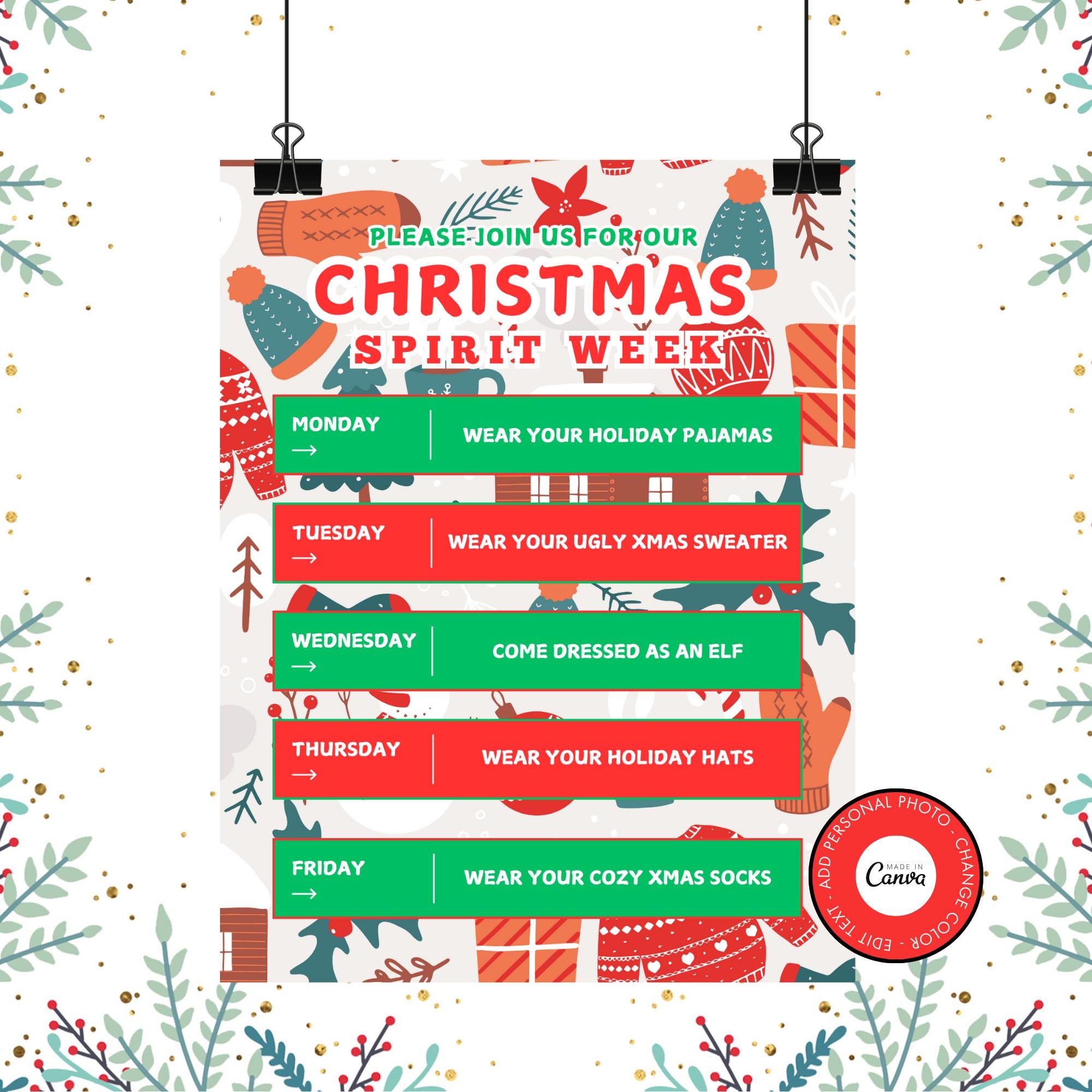 Christmas Spirit Week Flyer Winter Spirit Week Template Holiday School ...