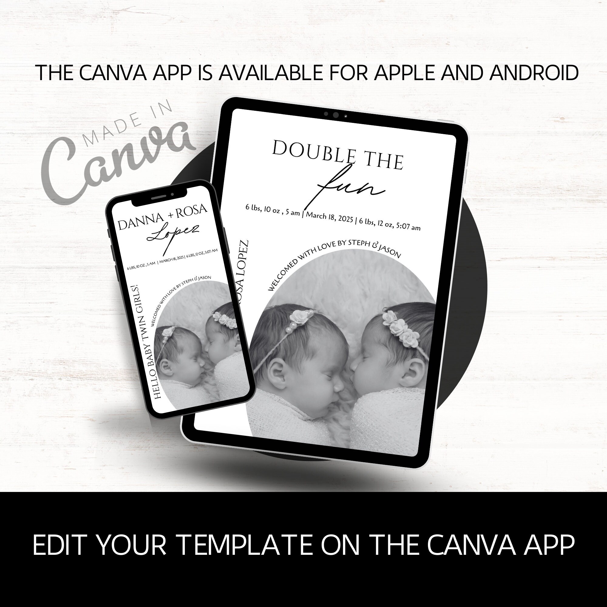 Baby Twin Announcement Photo Birth Announcement Bundle, Baby Printable ...