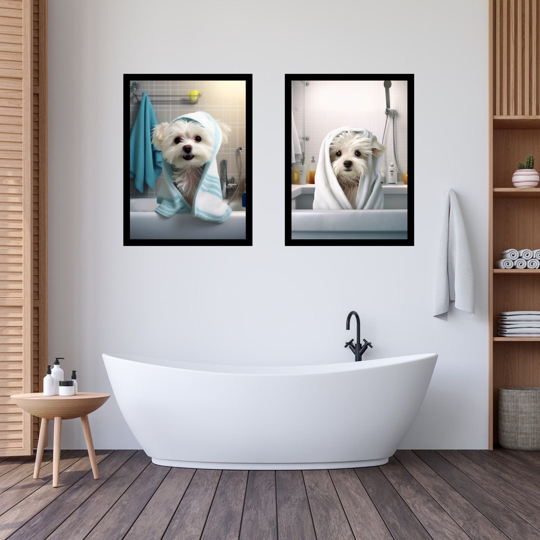 Maltese Funny Bathroom Art, Dog Bathroom Decor, Funny Dog Print, Dog in ...