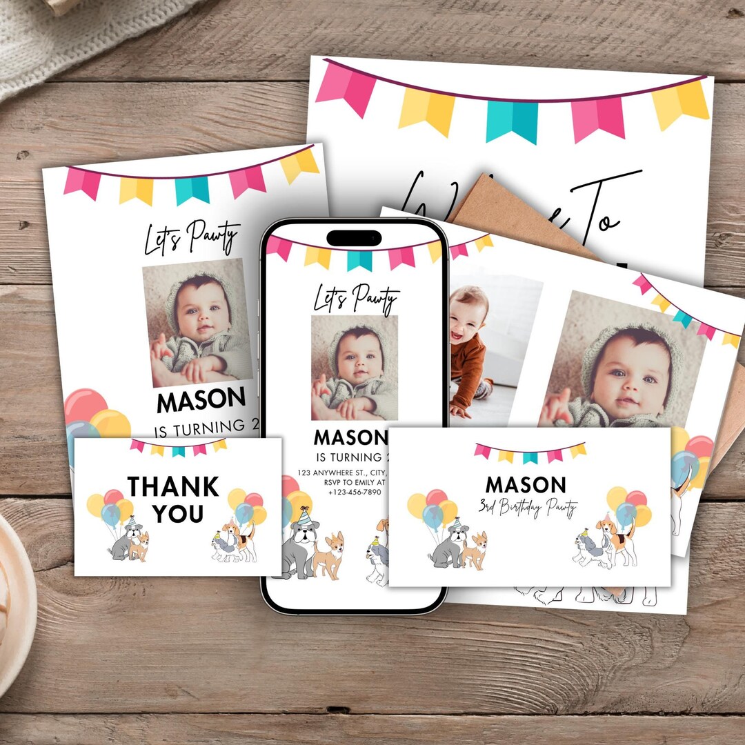 Dog Theme Birthday Party Bundle Puppy Party Birthday Card Bundle ...