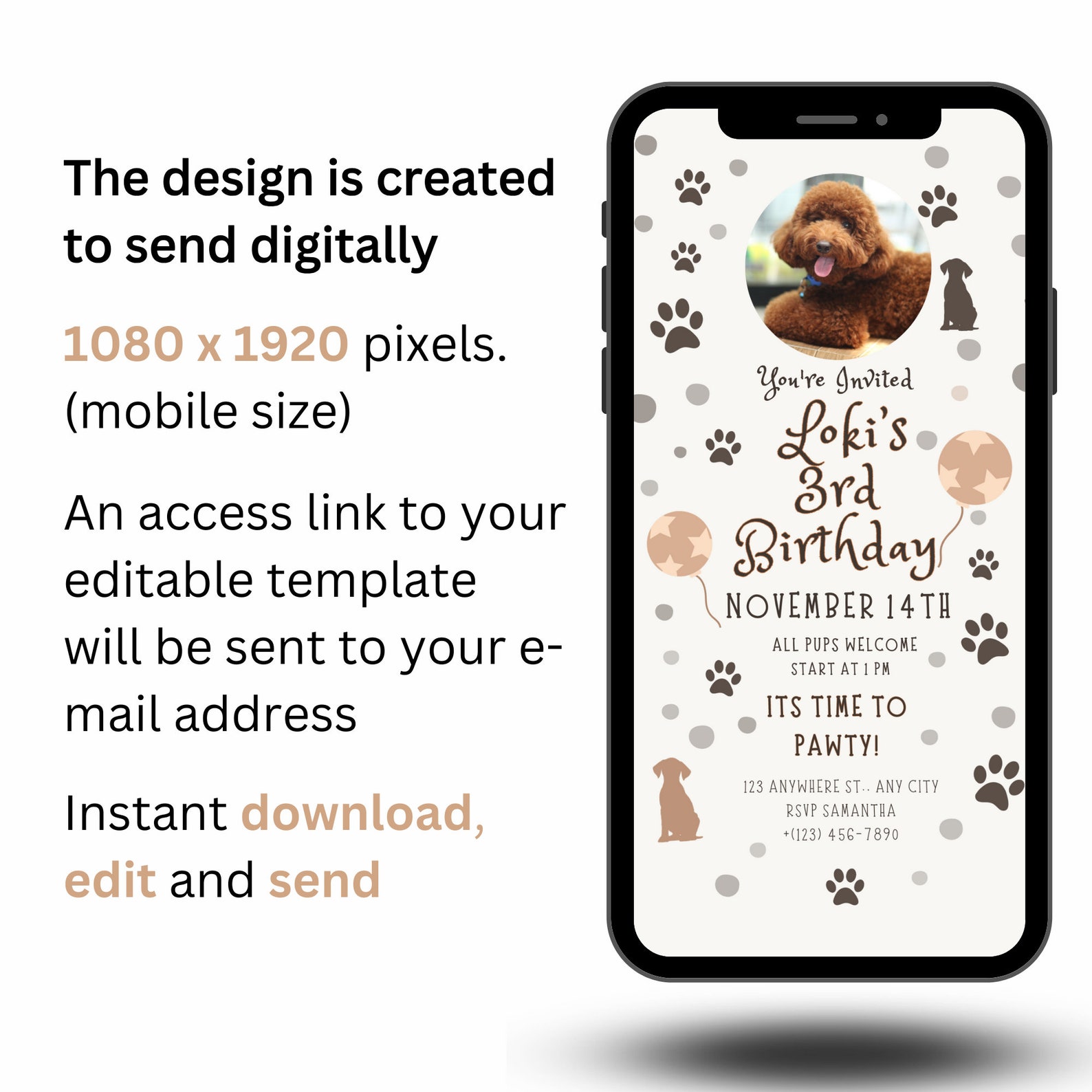 Editable Dog Birthday Party Invitation, Puppy Birthday Party, Dog ...