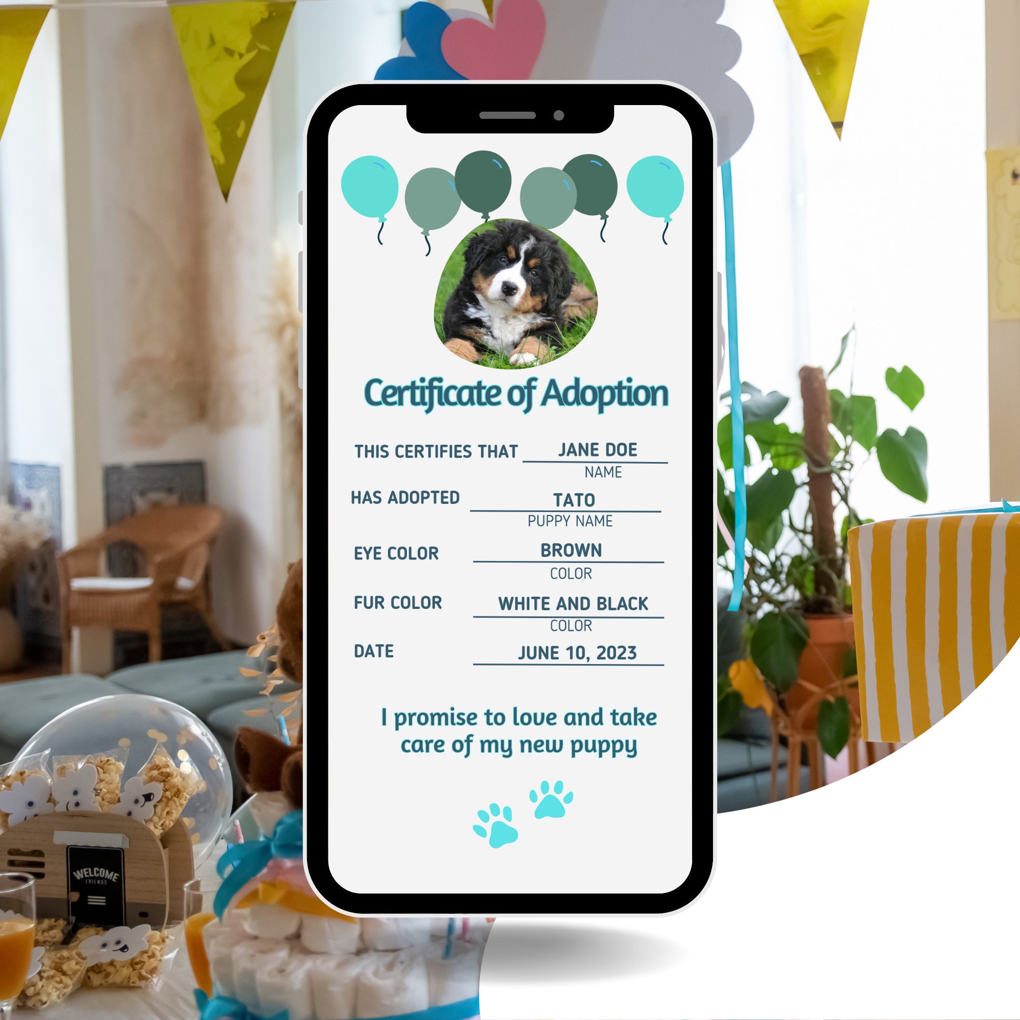 Pet Adoption Certificate Puppy Adoption Dog Birthday Party - Etsy