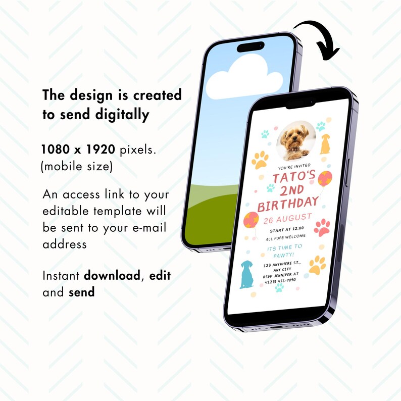 Pawty Time Template Birthday Printable Card Puppy Digital Invite Themed ...