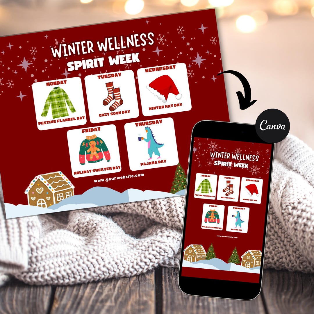 Christmas Spirit Week Flyer Winter Spirit Week Template Holiday School ...