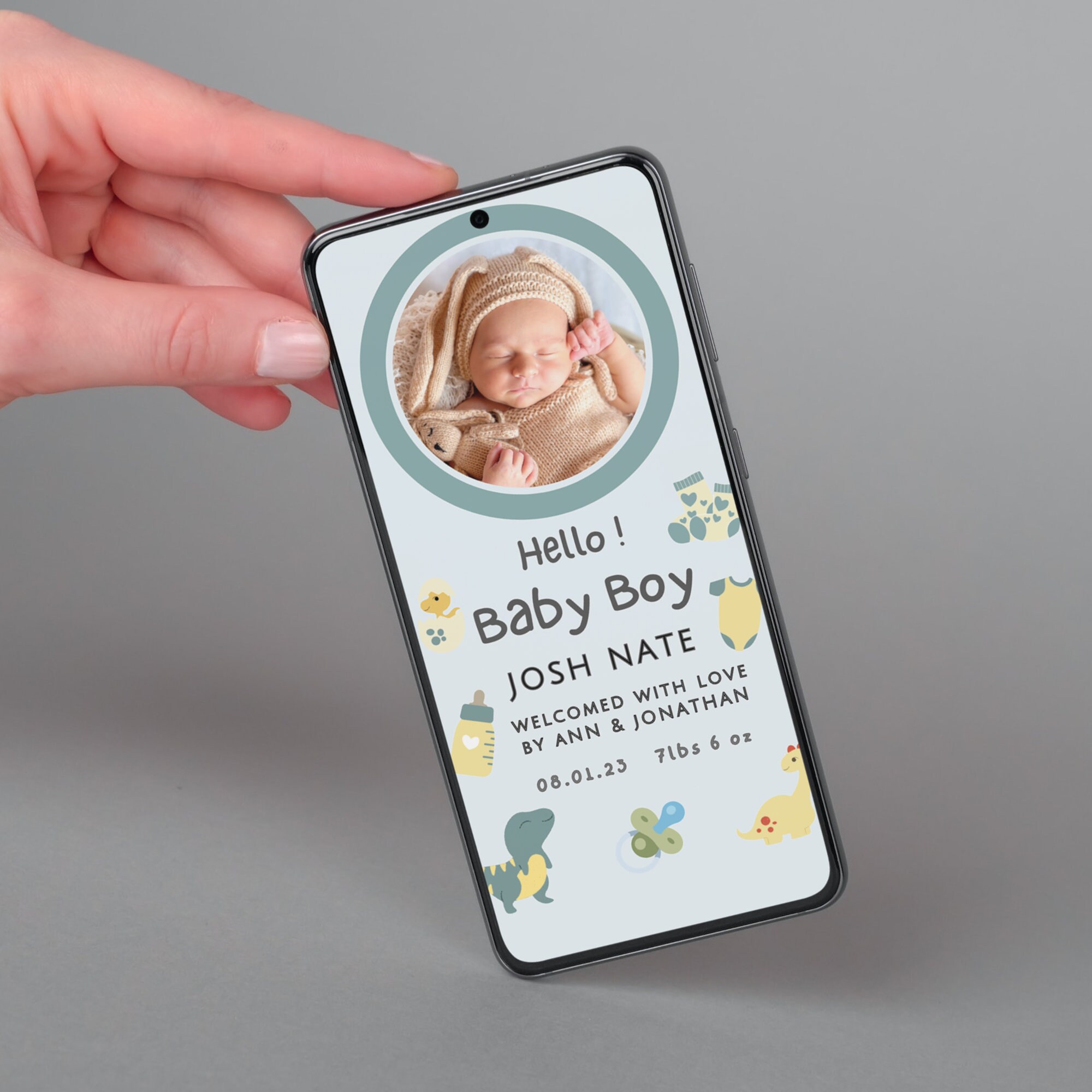 Editable Newborn Template Bundle, Baby Boy Announcement Card, Social ...