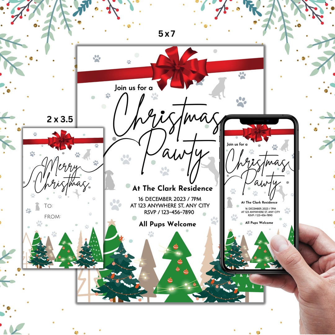 Dog Christmas Party Invitation, Christmas Party Invite, Christmas Party ...