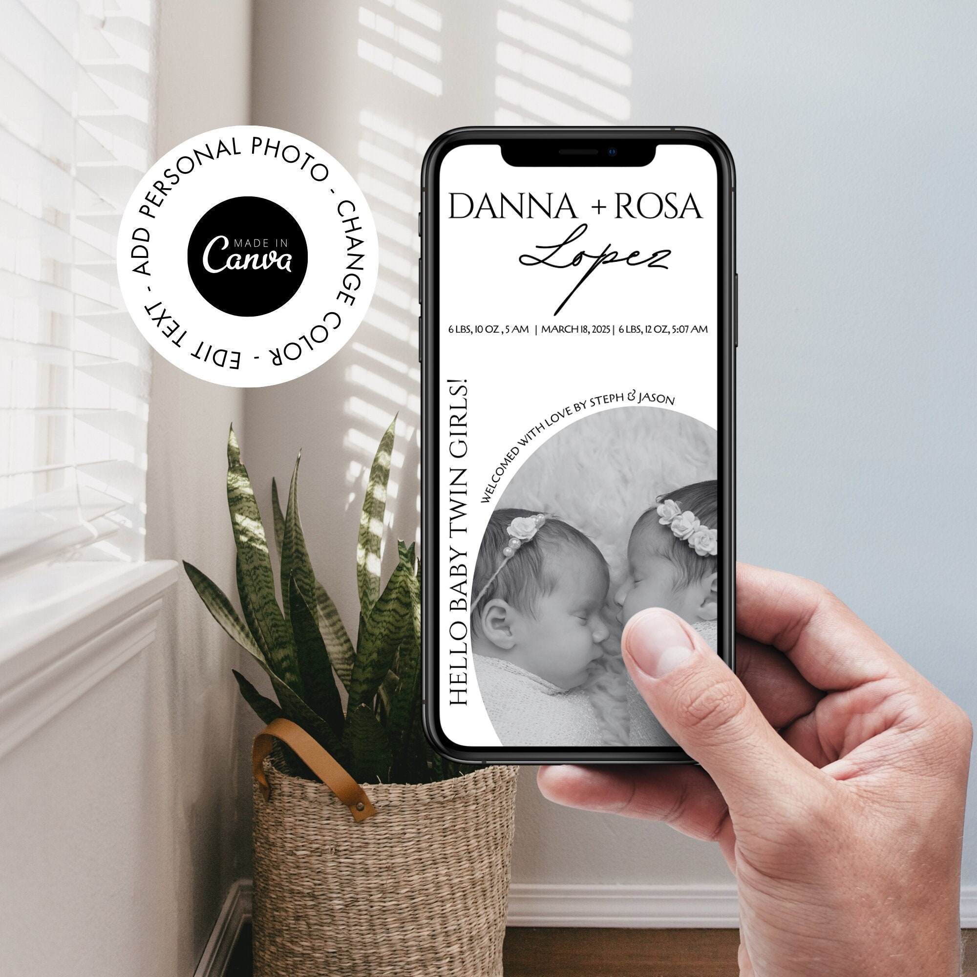 Baby Twin Announcement Photo Birth Announcement Bundle, Baby Printable ...