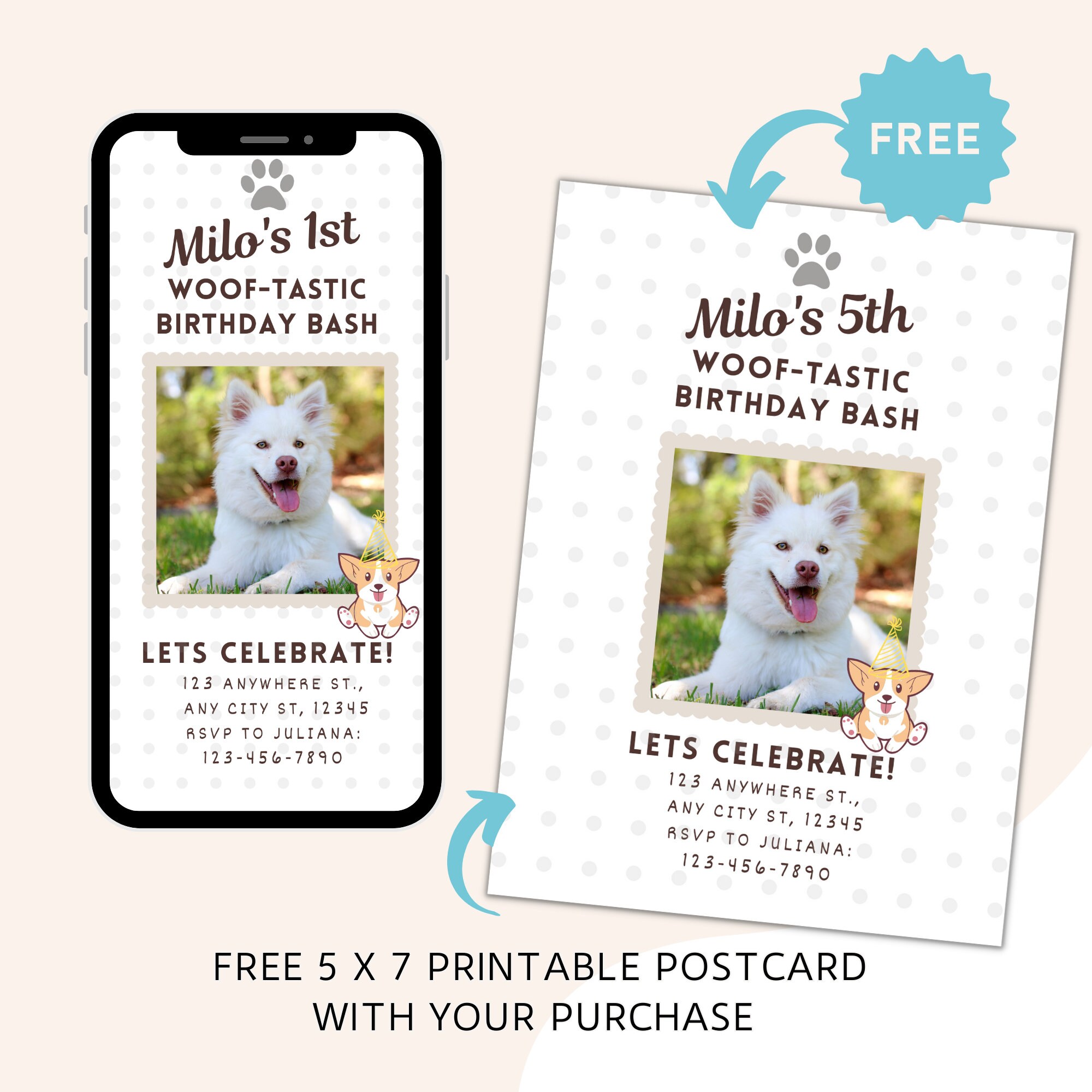 Dog Birthday Bundle, Dog Birthday Text, Free Printable Template ...