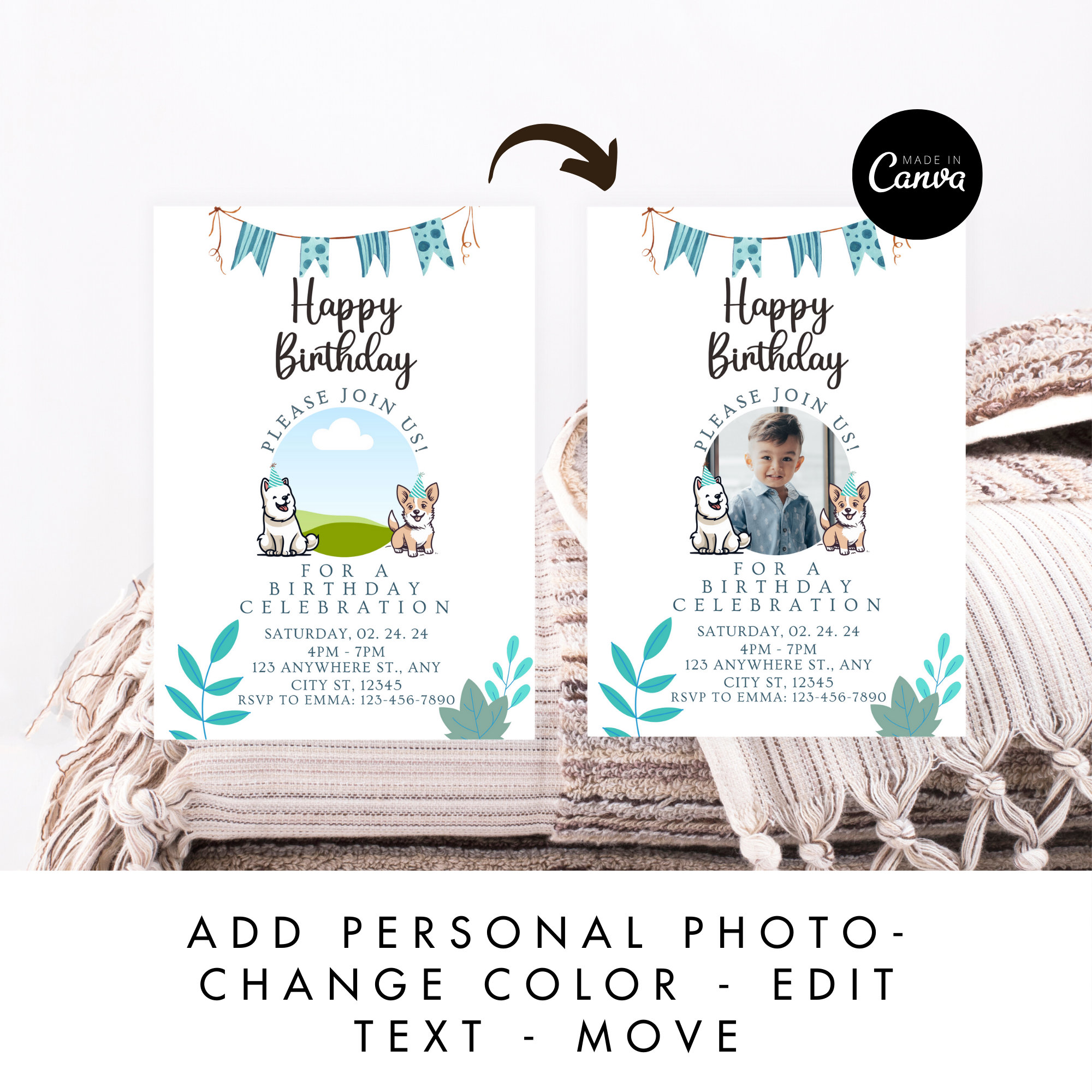 Editable Dog Birthday Invitation Card | Dog Party Template | Dog Themed ...