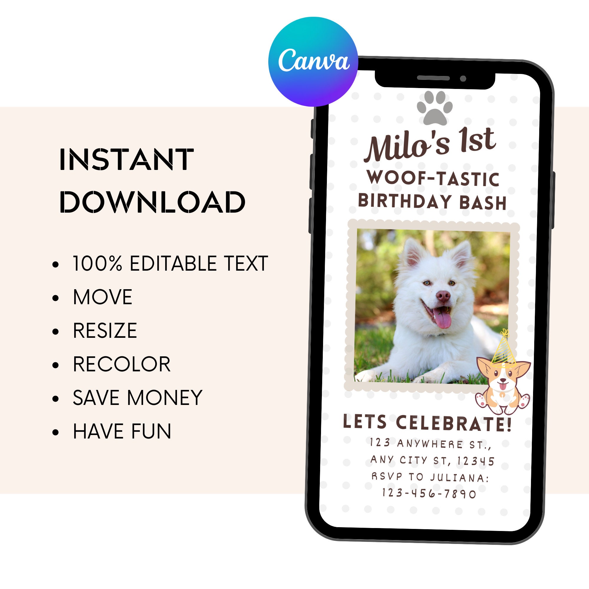 Dog Birthday Bundle, Dog Birthday Text, Printable Template Included ...