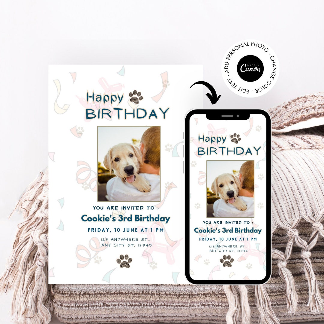 Dog Birthday Invitation | Dog Themed Digital Invite | Puppy Party ...