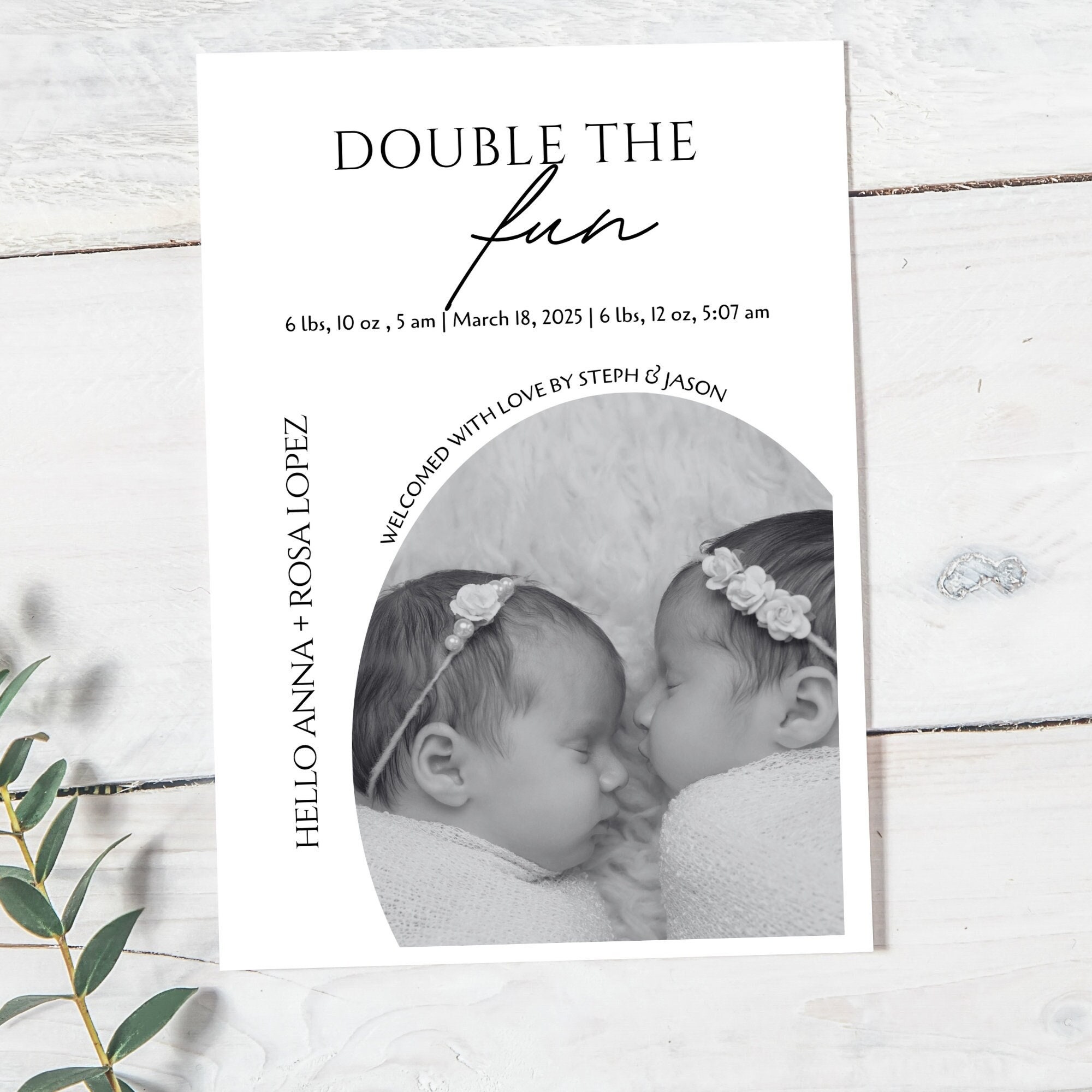 Baby Twin Announcement Photo Birth Announcement Bundle, Baby Printable ...