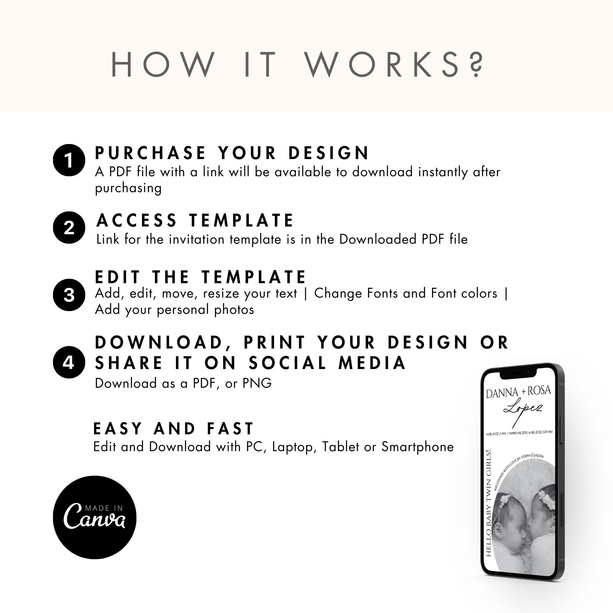 Baby Twin Announcement Photo Birth Announcement Bundle, Baby Printable ...