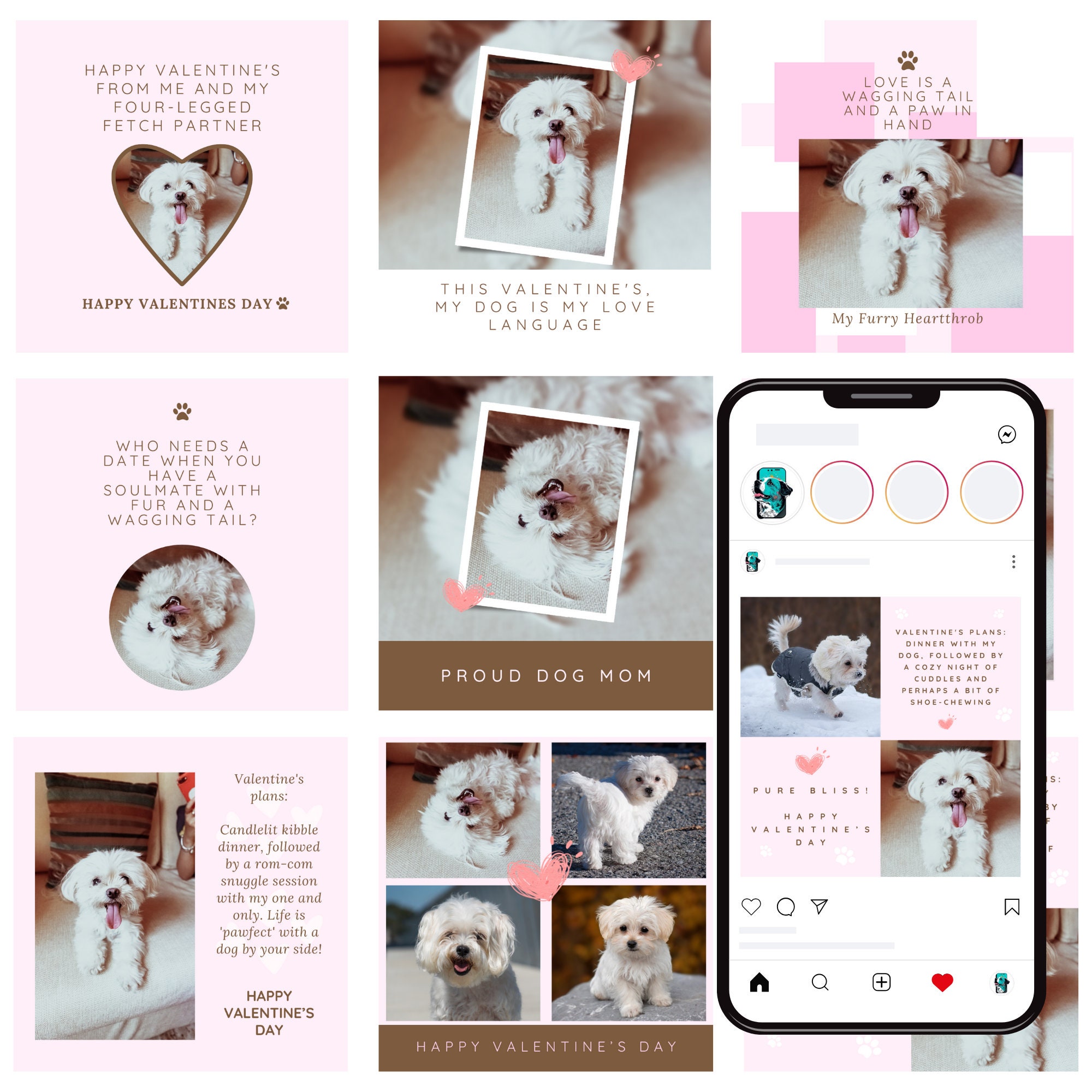 15 Pink Valentines Day Instagram Posts Template Kit, Dog Social Media ...