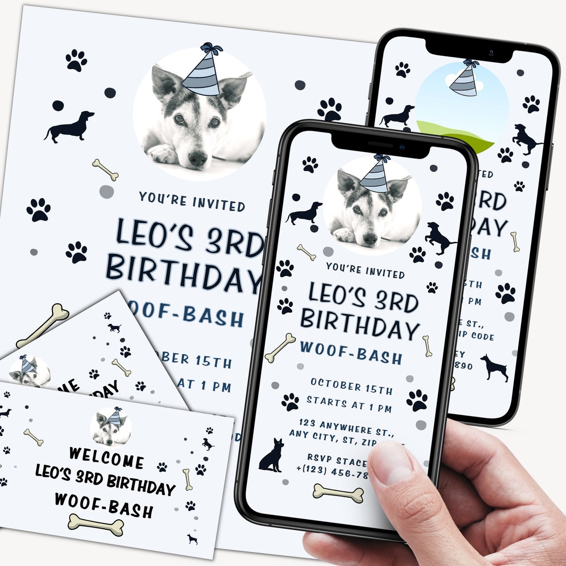 Pawty Time Bundle Dog Birthday Birthday Text Invite Print - Etsy