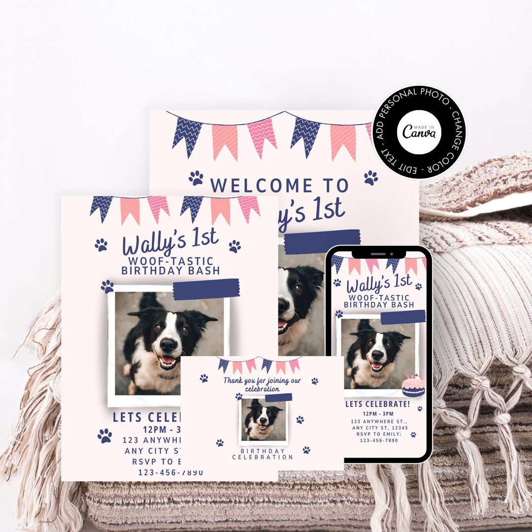 Editable Dog Birthday Invitation Card | Dog Party Template | Dog Themed ...
