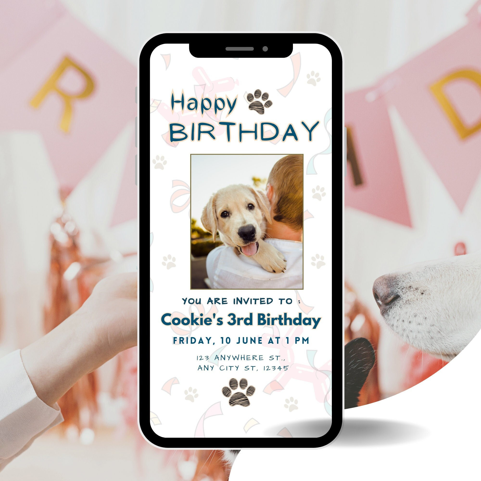 Dog Birthday Invitation Dog Themed Digital Invite Puppy Party Template ...