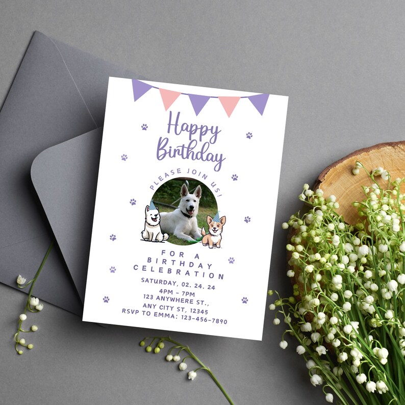 Editable Dog Birthday Invitation Card Dog Party Template Dog Themed ...