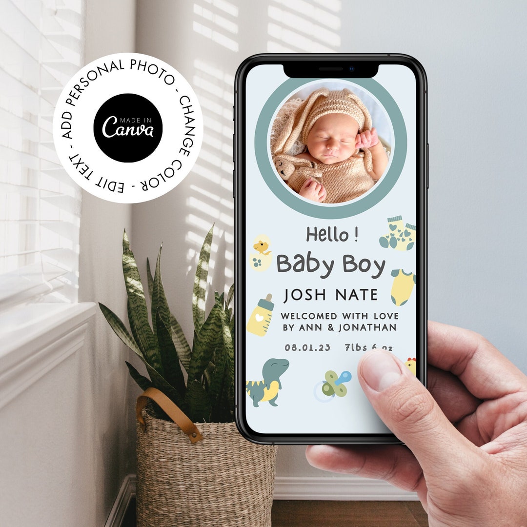 Editable Newborn Template Bundle, Baby Boy Announcement Card, Social ...