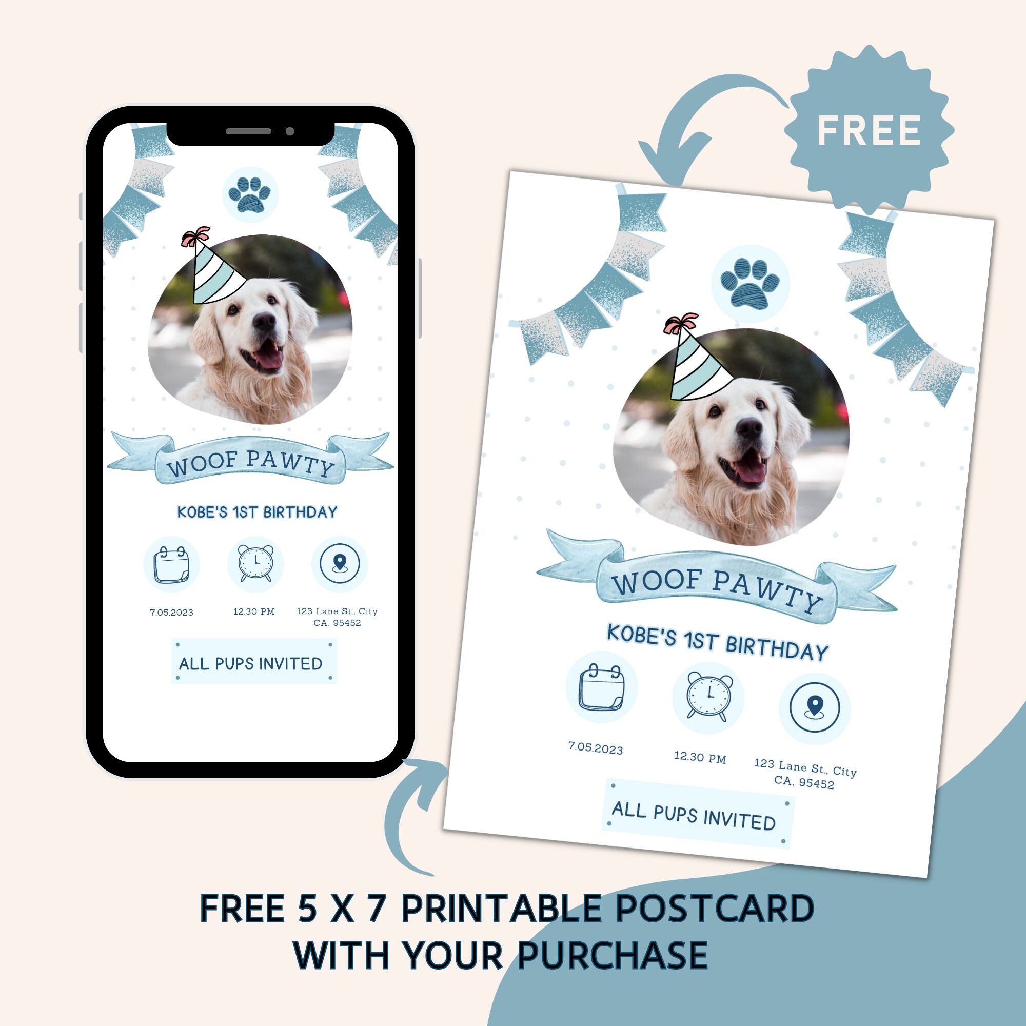 Woof Party Bundle, Birthday Text Invite, Dog Birthday Card, Birthday ...