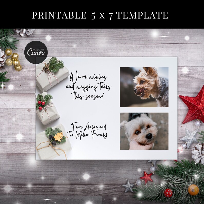 Pet Photo Christmas Card Canva Template, Editable Dog Holiday Card ...