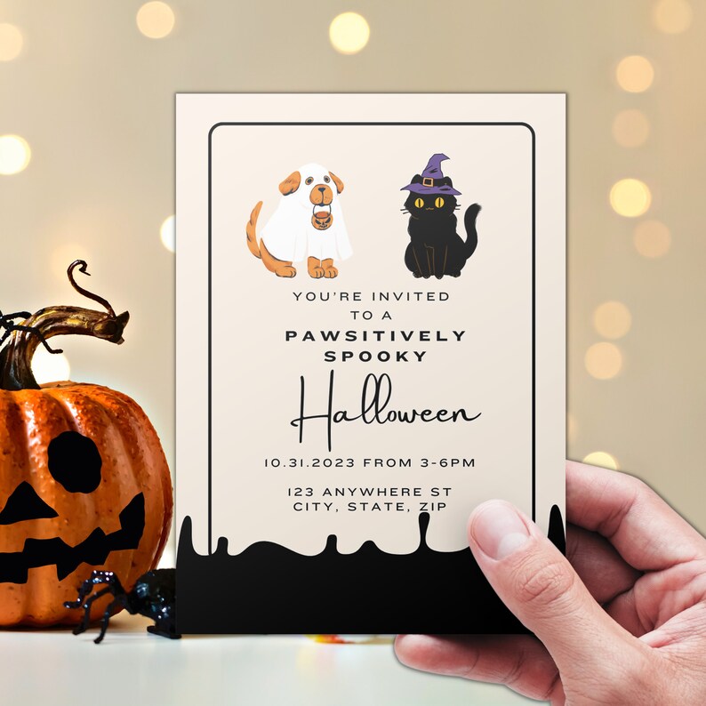Halloween Pawty, Dog & Cat Birthday Party, Dog Birthday Card, Dog ...