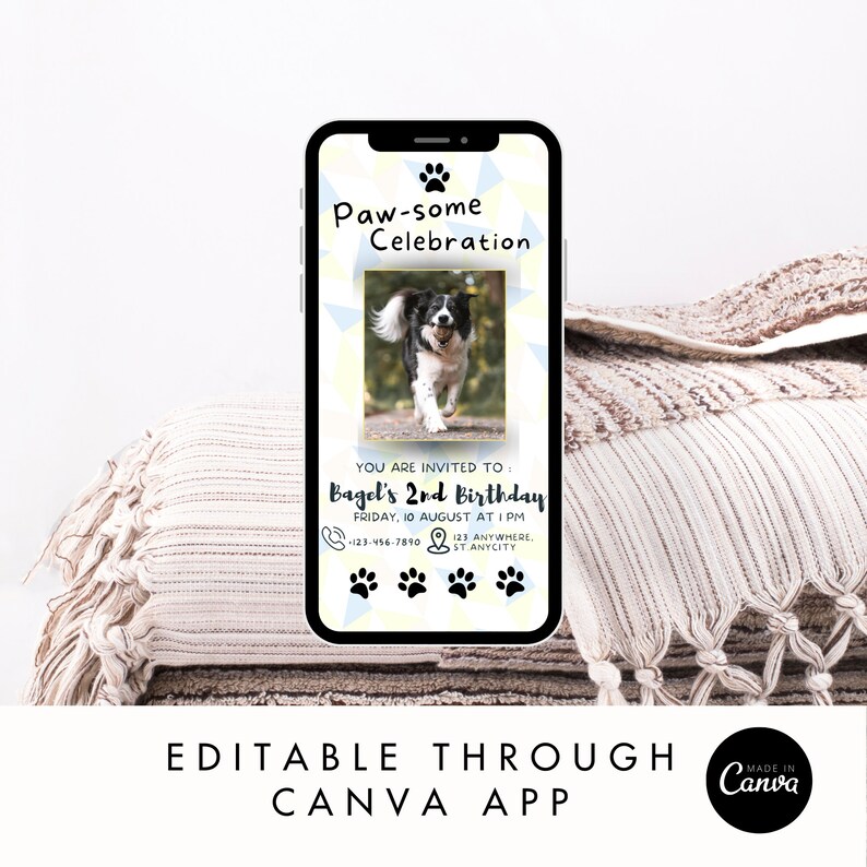 Editable Dog Birthday Digital Invite, Text SMS Invite Template, Doggy ...