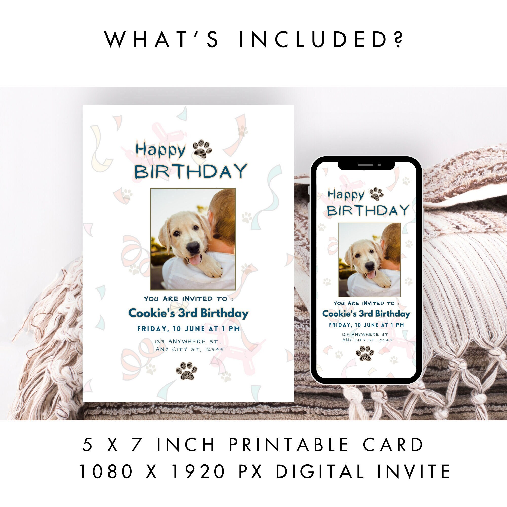 Dog Birthday Invitation | Dog Themed Digital Invite | Puppy Party ...