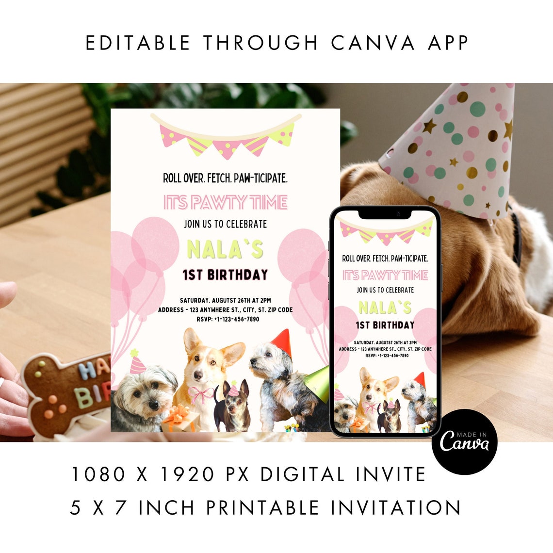 Editable Dog Birthday Party, 6 Piece Bundle, Dog Birthday Party ...