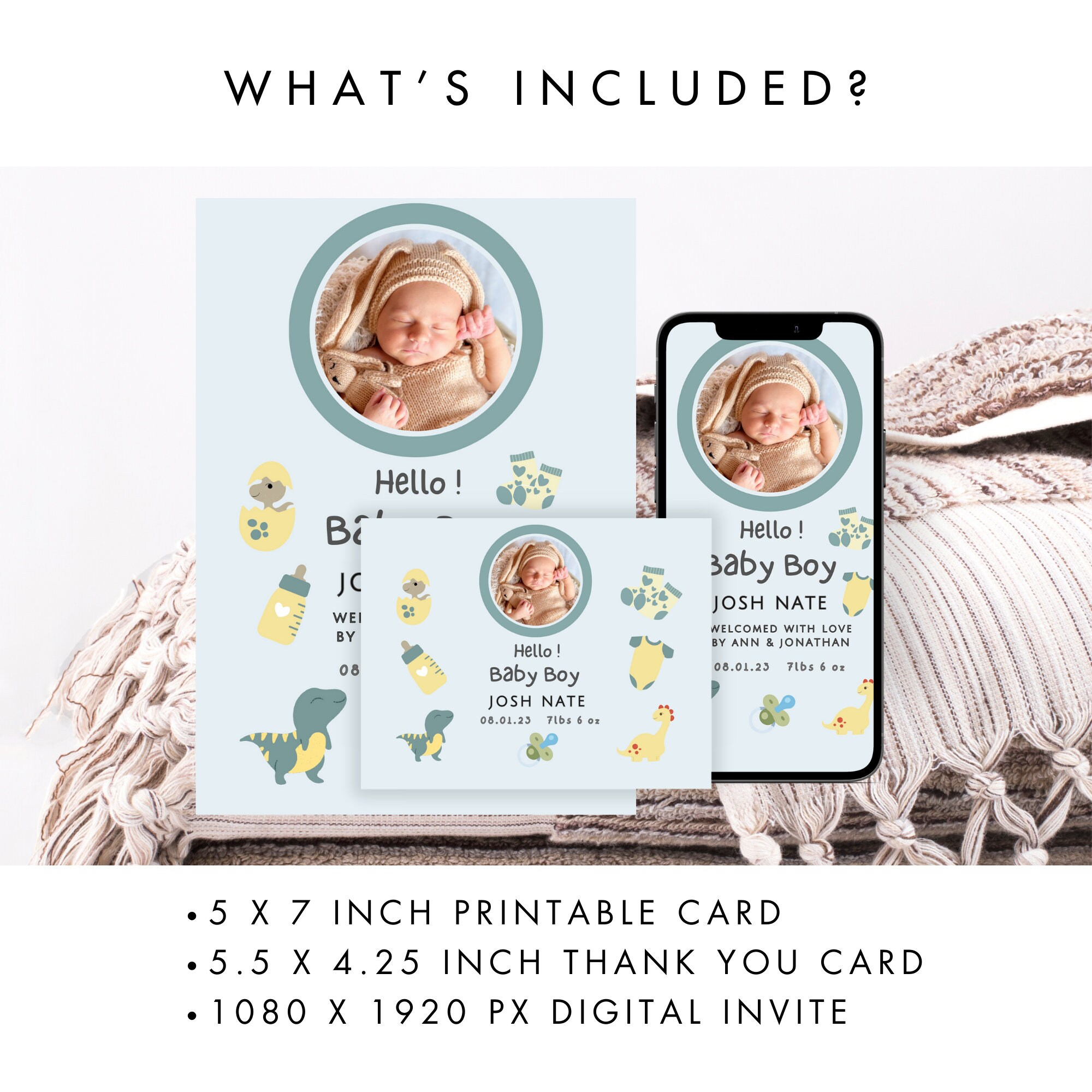 Editable Newborn Template Bundle, Baby Boy Announcement Card, Social ...