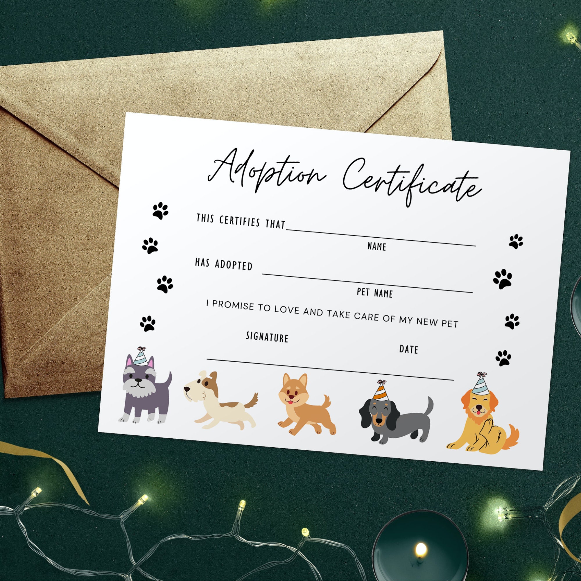 Pet Adoption Certificate, Puppy Adoption Template, Adoption Printable ...