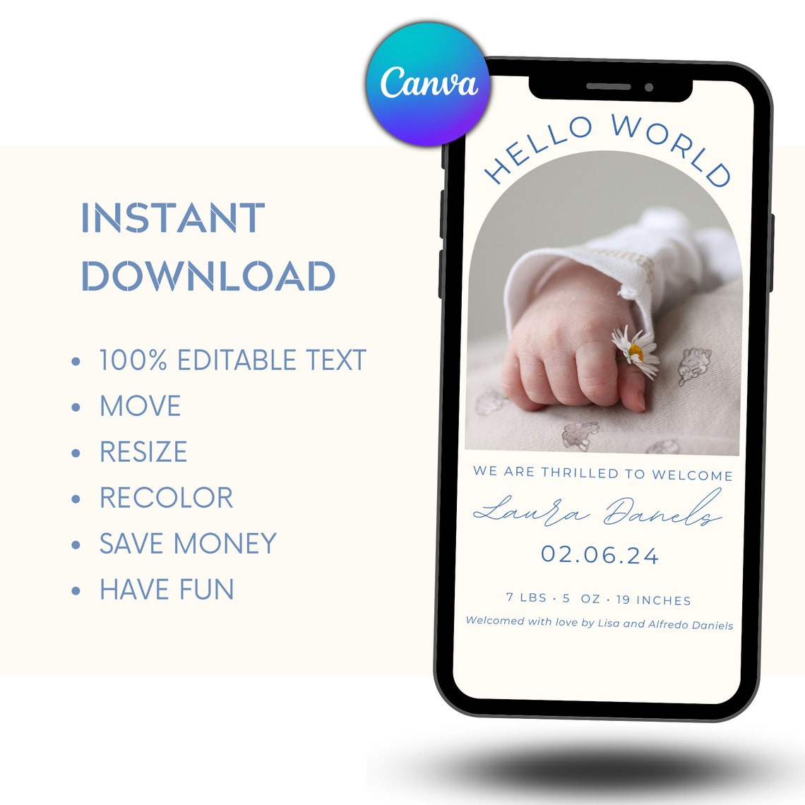 Digital Baby Announcement Photo Birth Announcement Bundle - Etsy