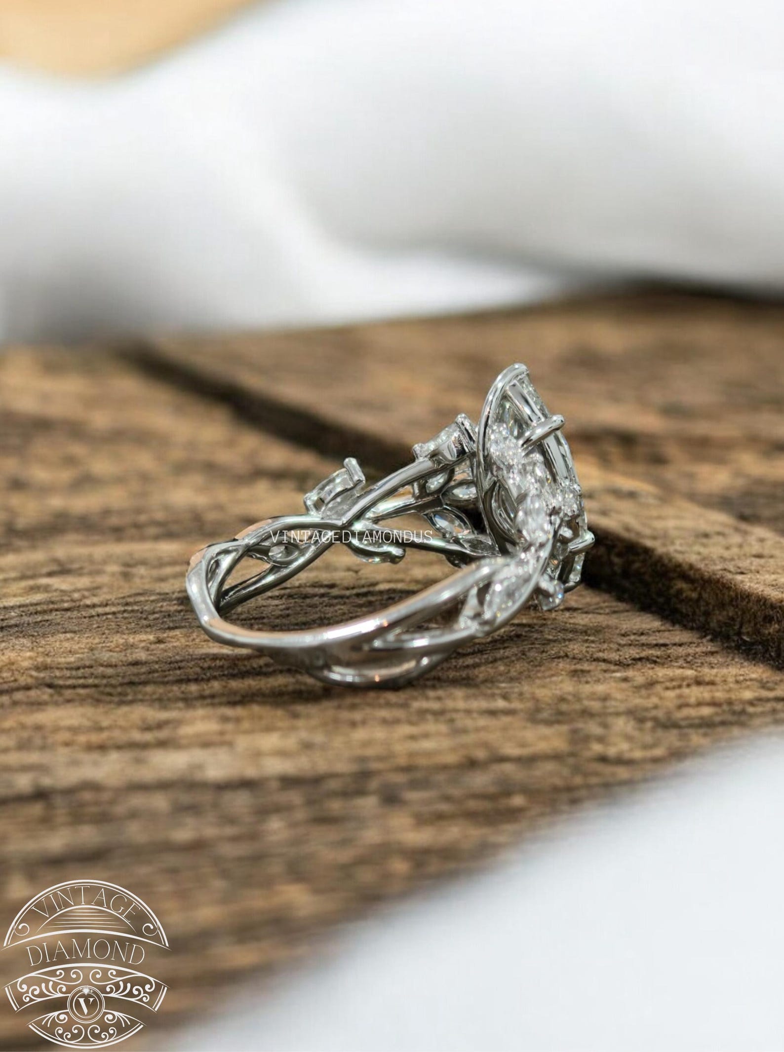 Marquise Cut Lab Grown Diamond Engagement Ring, Nature Inspired Lab ...