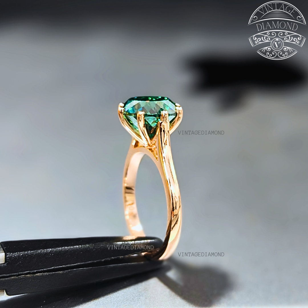 Portuguese Cut Moissanite Engagement Ring, Green Moissanite 3.5 Ct ...