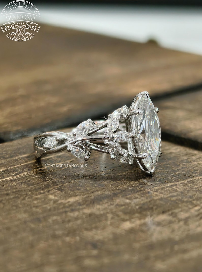 Marquise Cut Lab Grown Diamond Engagement Ring, Nature Inspired Lab ...