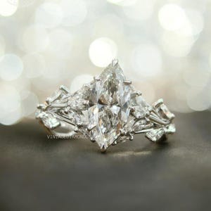 Marquise Cut Lab Grown Diamond Engagement Ring, Nature Inspired Lab ...