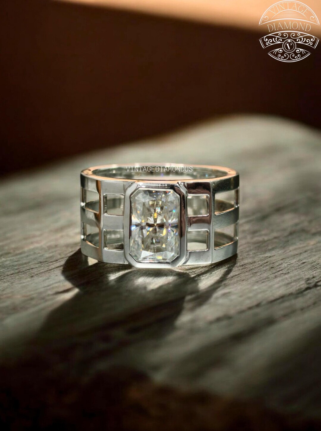 Solitaire Radiant Cut Moissanite Men's Ring, Classic and Simple Fabulas ...