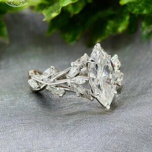 Marquise Cut Lab Grown Diamond Engagement Ring, Nature Inspired Lab ...