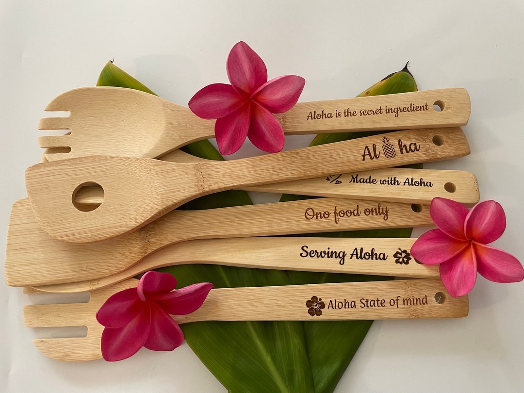 Hawaiian Engraved Bamboo Spoons - Tropical Kitchen Utensil - Etsy