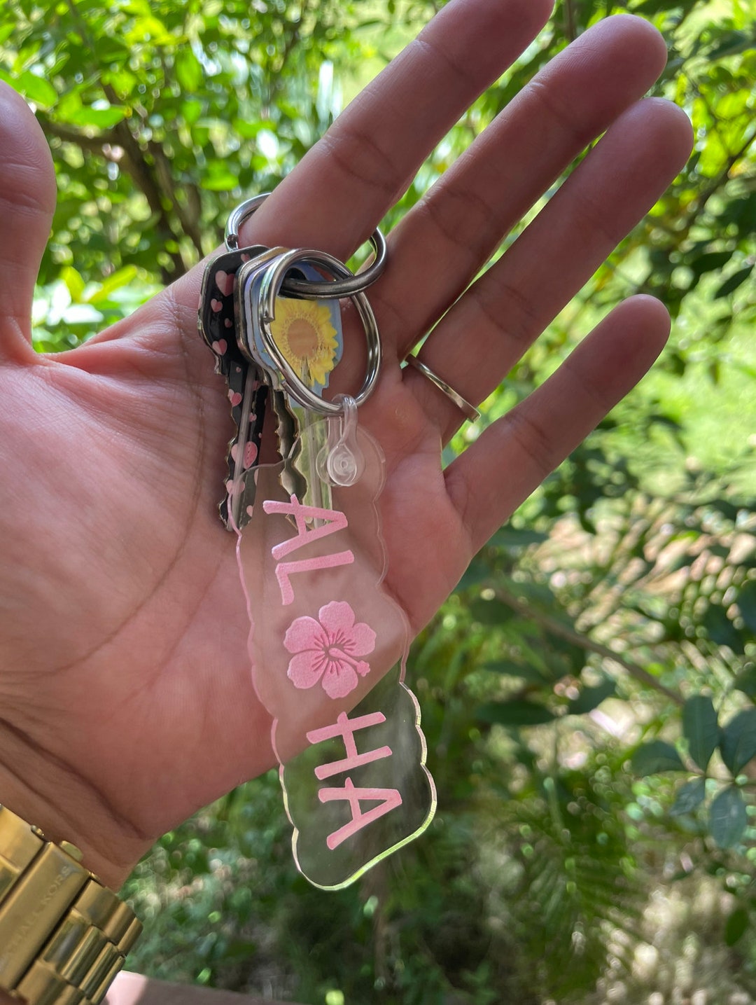 Aloha Acrylic Keychain - Customizable Color Options - Etsy