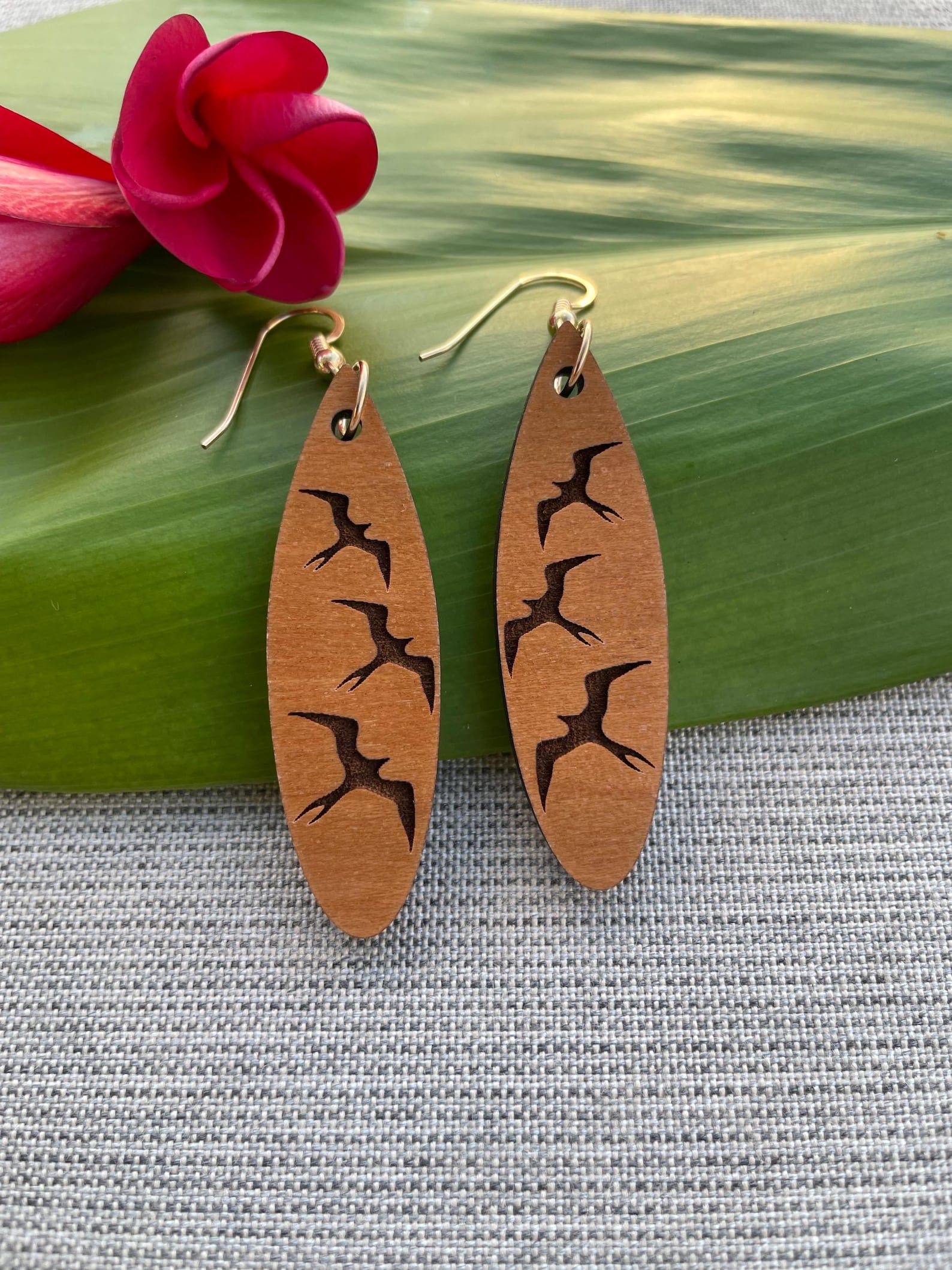 Handcrafted Wooden Iwa Bird Earrings - Kauai Made - Hawaiian Jewelry ...