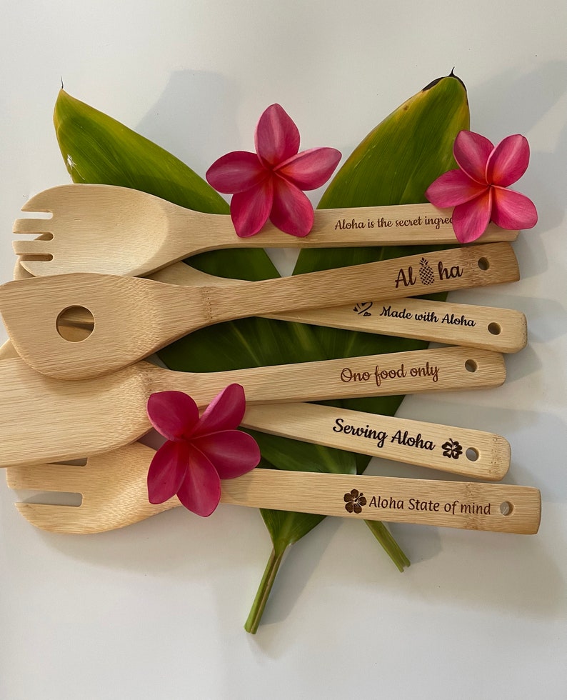 Hawaiian Engraved Bamboo Spoons - Tropical Kitchen Utensil - Etsy