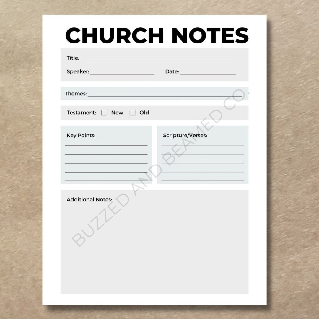 Church Sermon Notes Printable PDF - Etsy