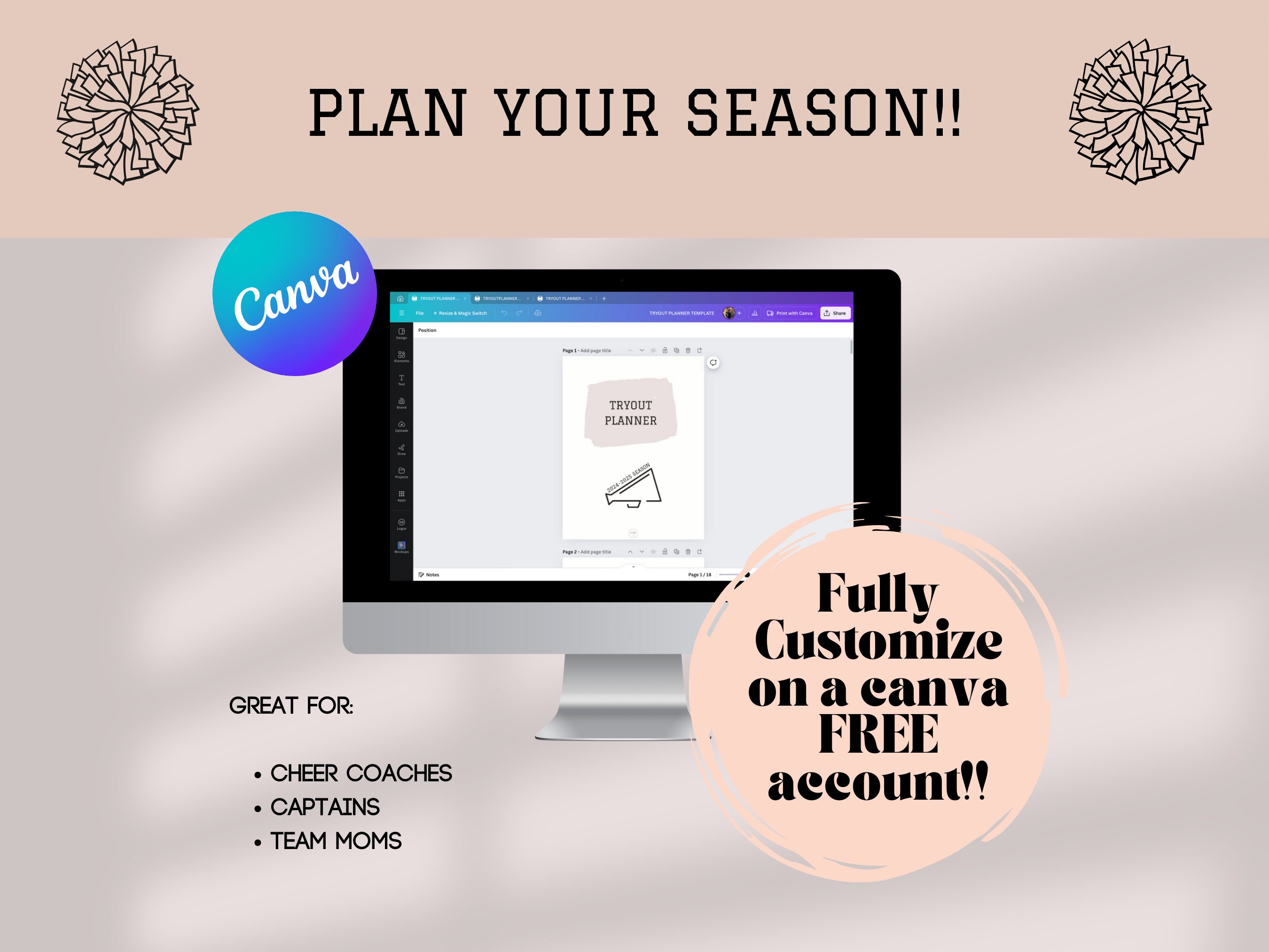 Editable Tryout Planner, Cheer Coach Planner, Printable, Canva Template ...